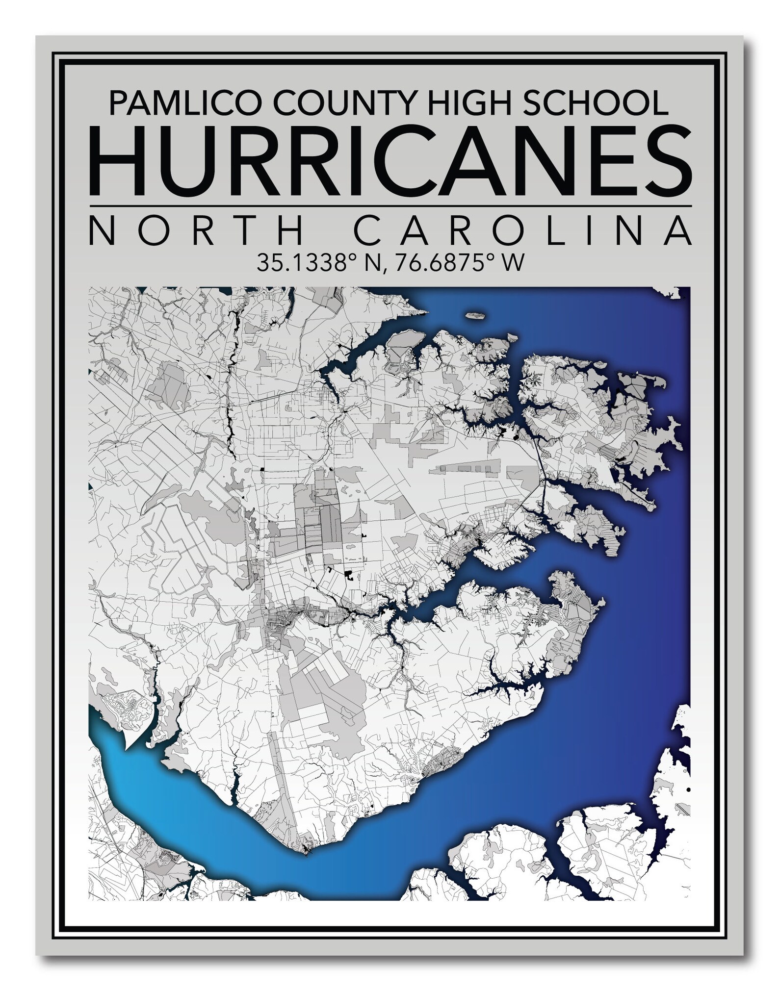 Wall Art Map Print of Pamlico County High School NC - Etsy