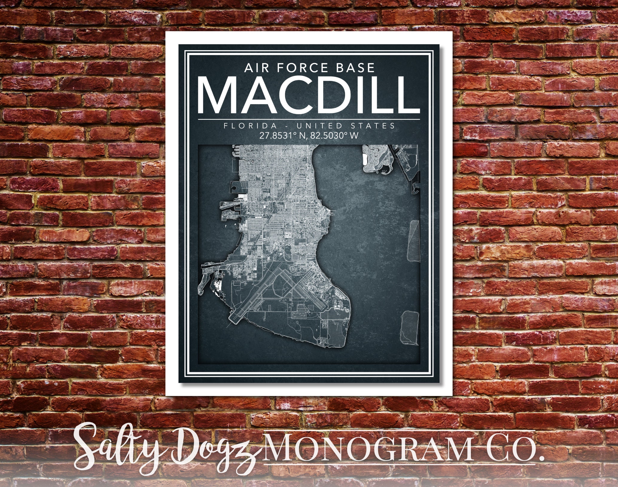 Wall Art Map Print of Air Force Base Macdill Florida - Etsy