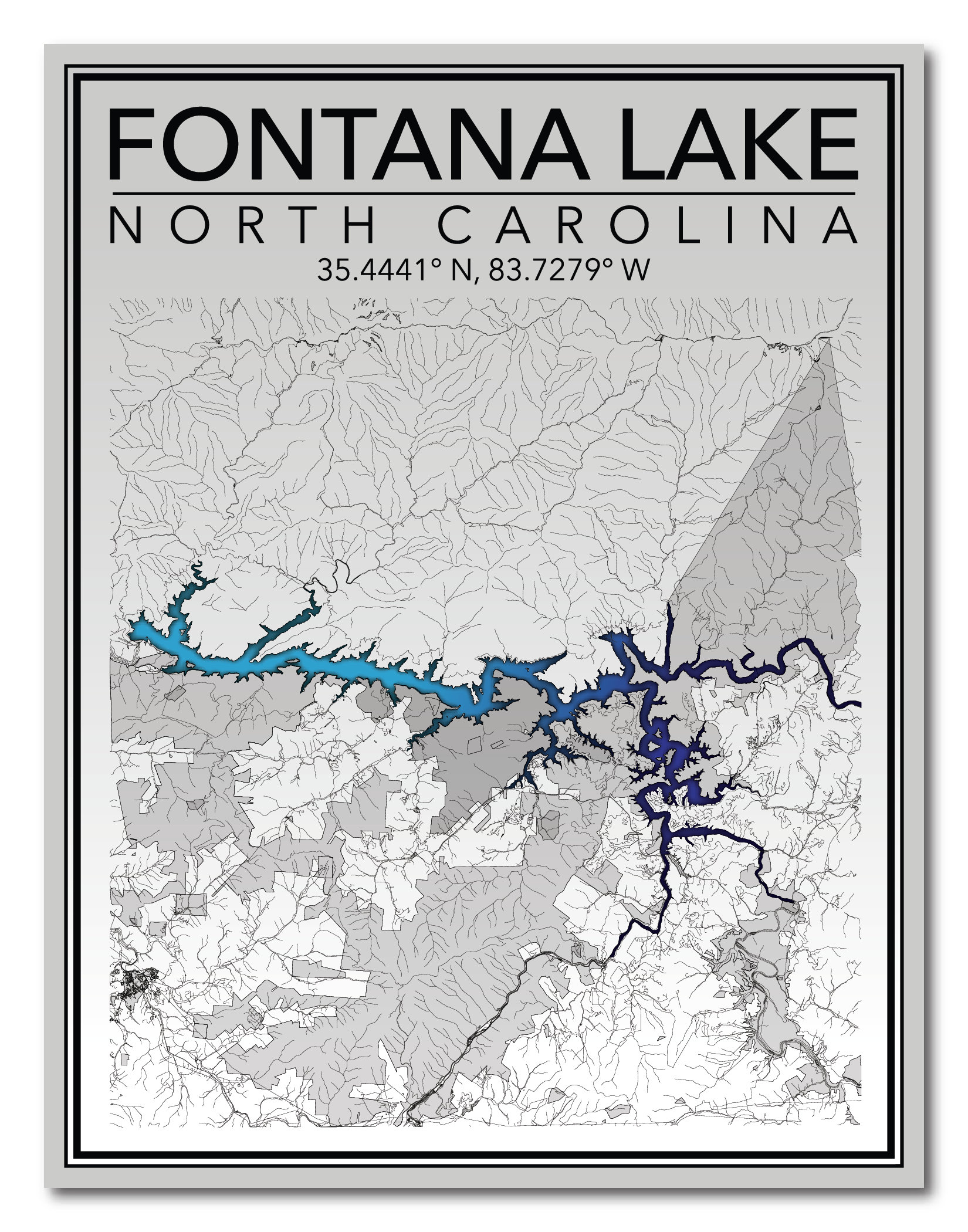 Wall Art Map Print of Lake Fontana North Carolina - Etsy