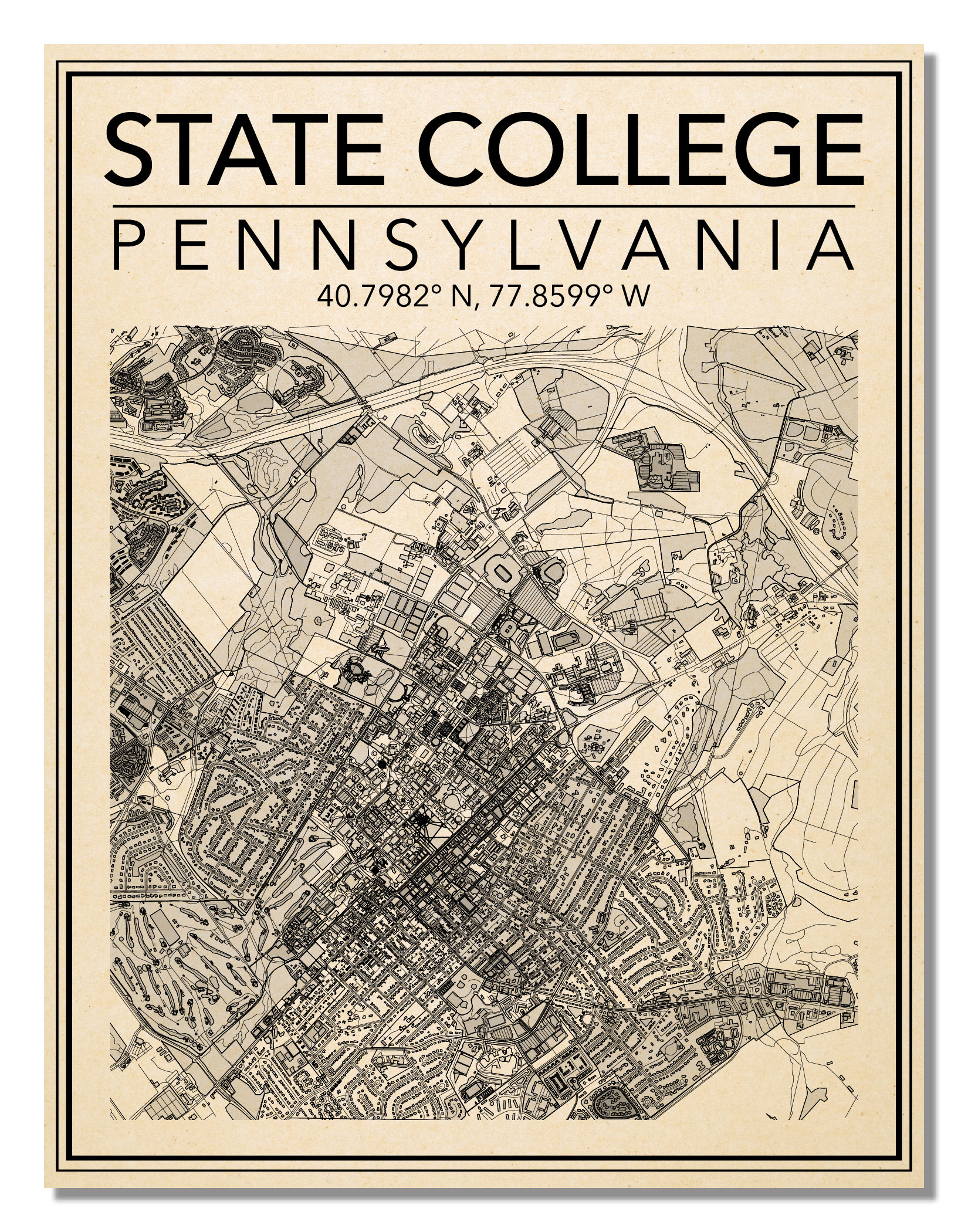 Wall Art Map State College Pennsylvania - Etsy