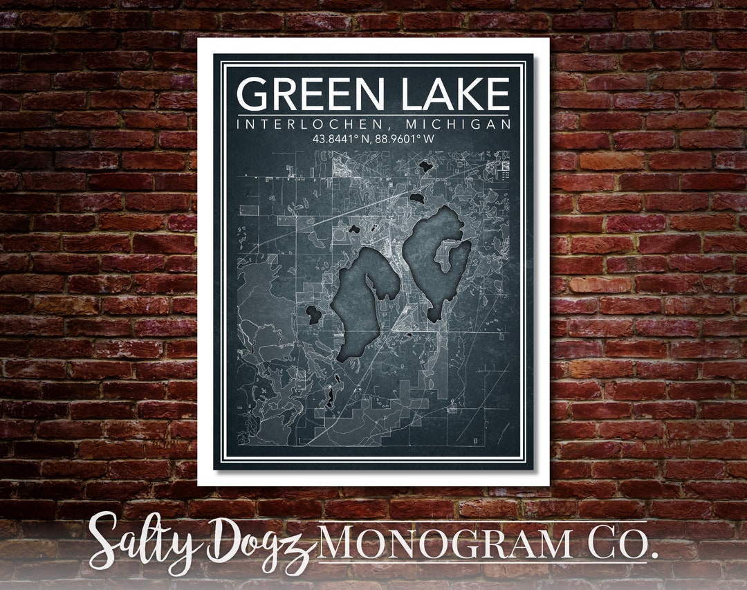 Wall Art Map Print of Green Lake, Interlochen, Michigan!!! - Etsy