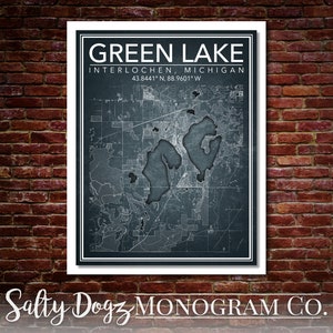 Wall Art Map Print of Green Lake, Interlochen, Michigan!!! - Etsy