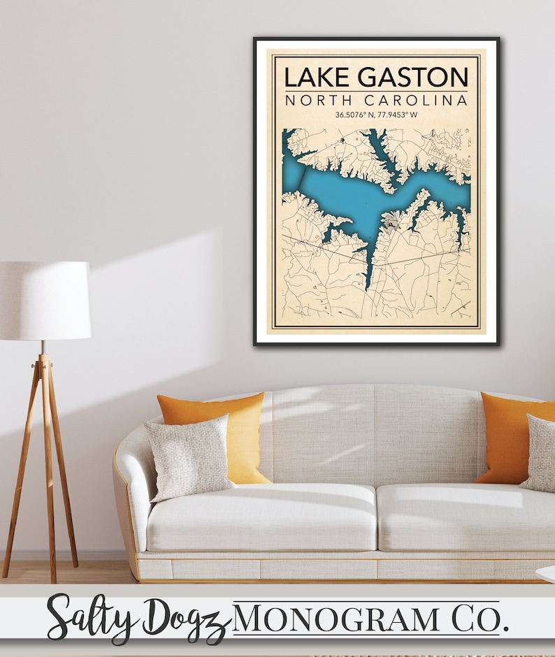Wall Art Map Lake Gaston NC - Etsy