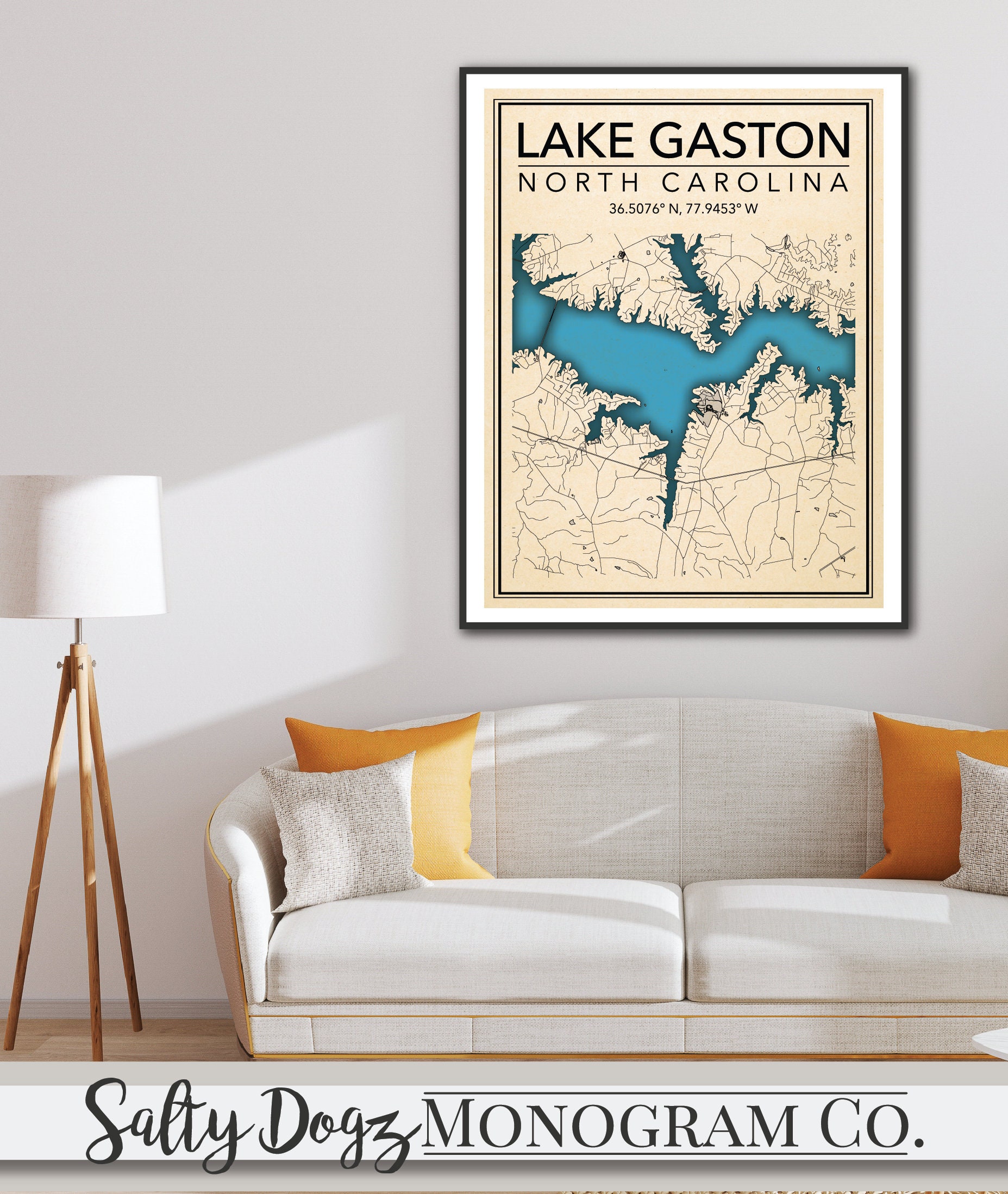 Wall Art Map Lake Gaston NC - Etsy