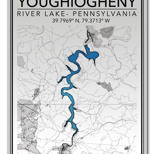 Wall Art Map Print of Youghiogheny River Lake, Pennsylvania! - Etsy