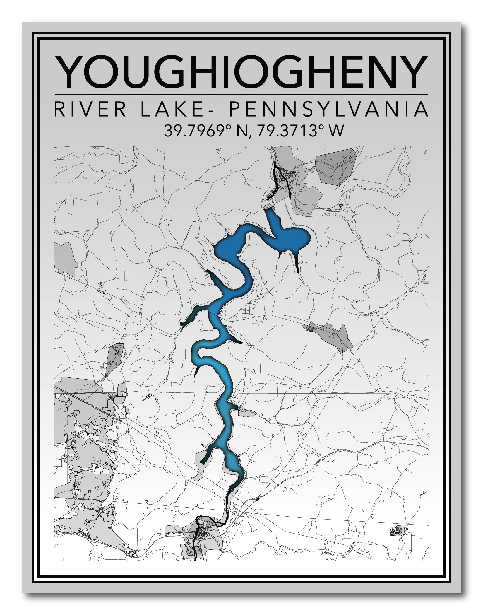 Wall Art Map Print of Youghiogheny River Lake Pennsylvania | Etsy