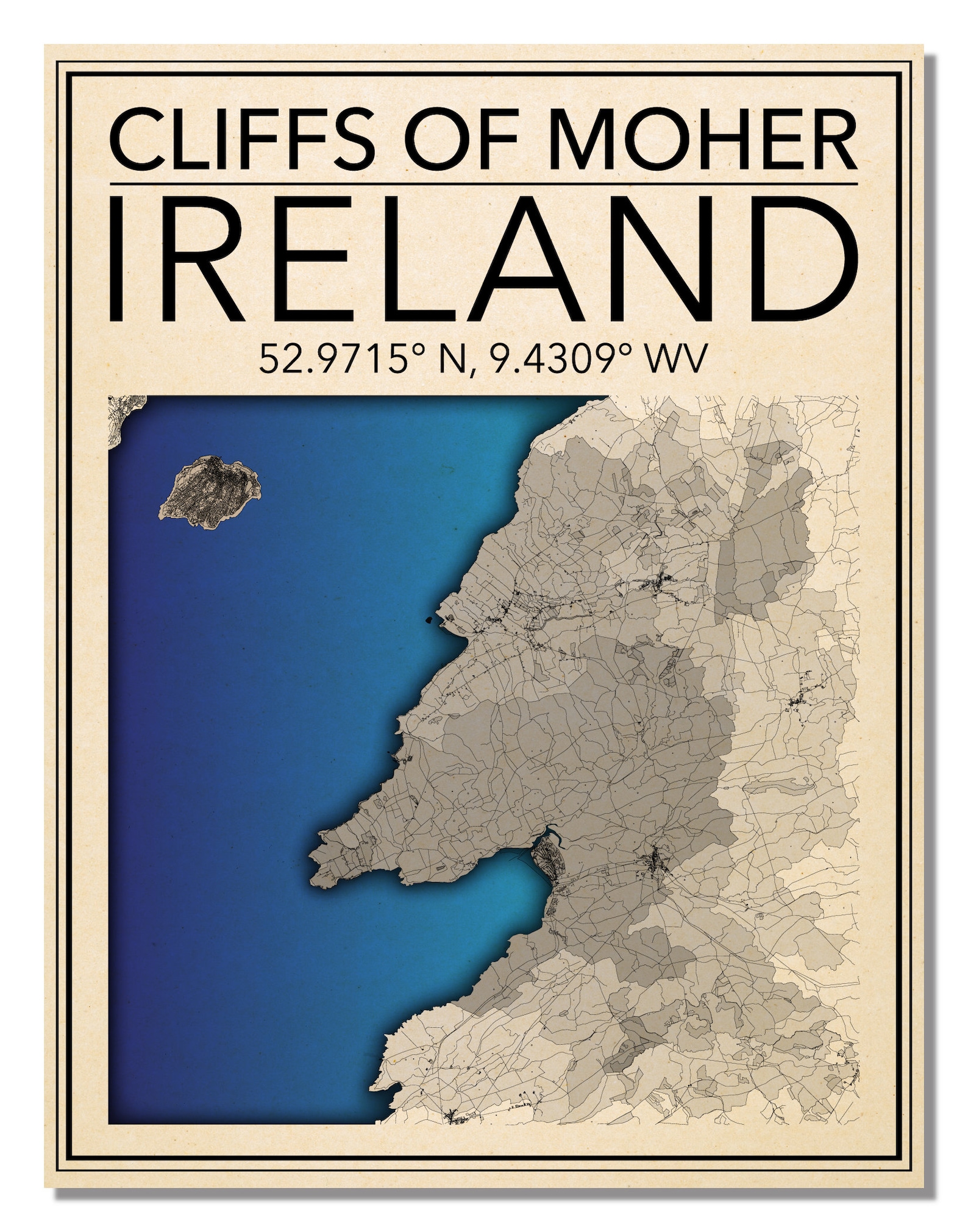 Wall Art Map Print of Cliffs of Moher, Ireland!!! - Etsy