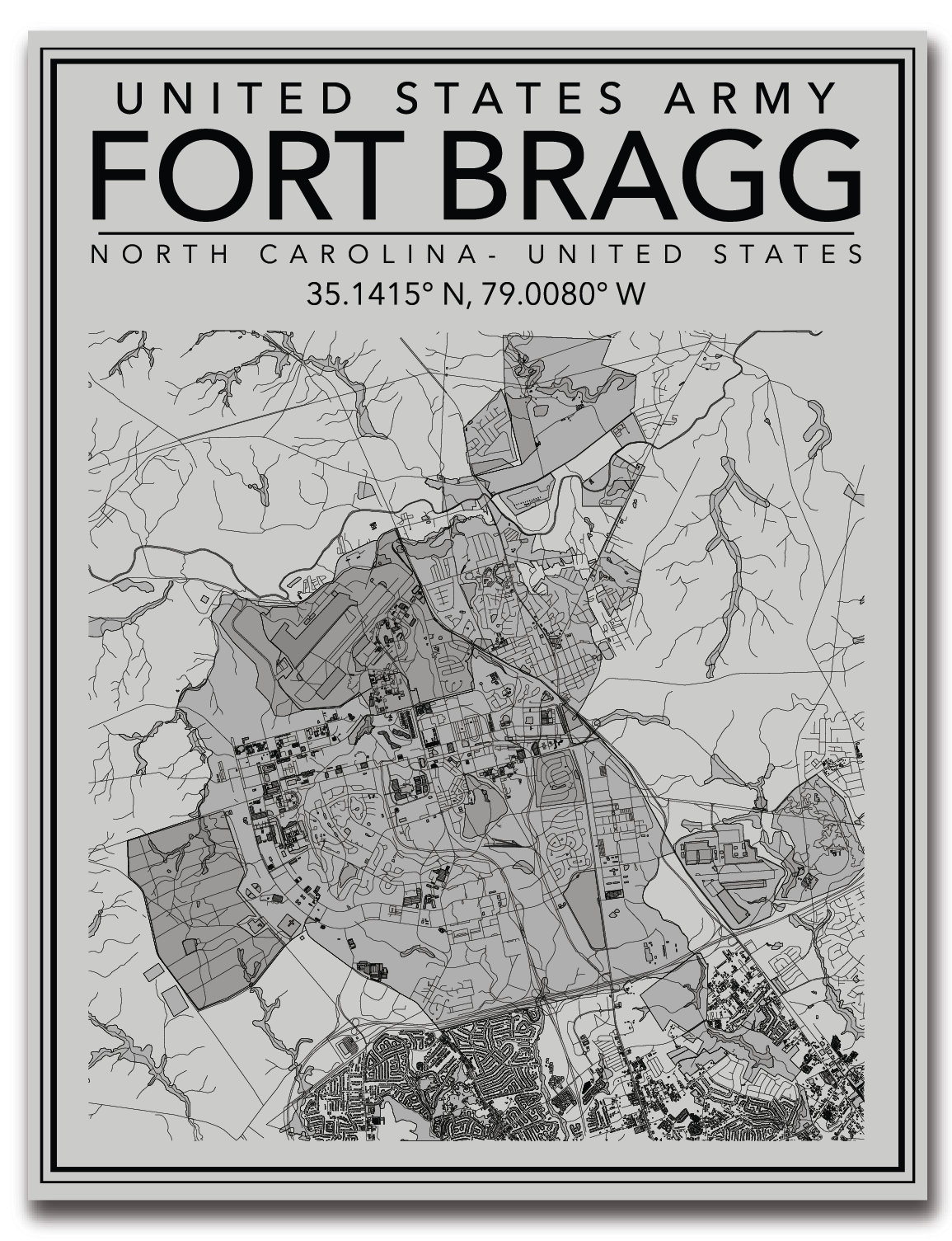 Wall Art Map United States Army Fort Bragg Fayetteville North | Etsy