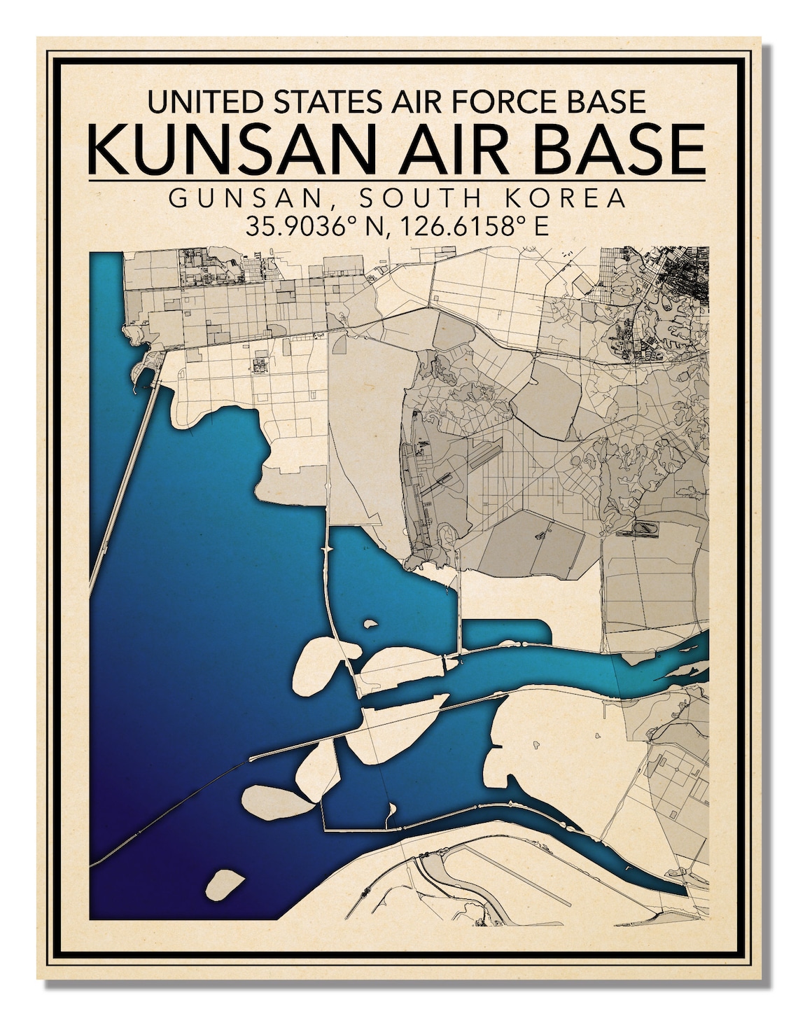 Wall Art Map of Kunsan Air Base United States Air Force Base - Etsy
