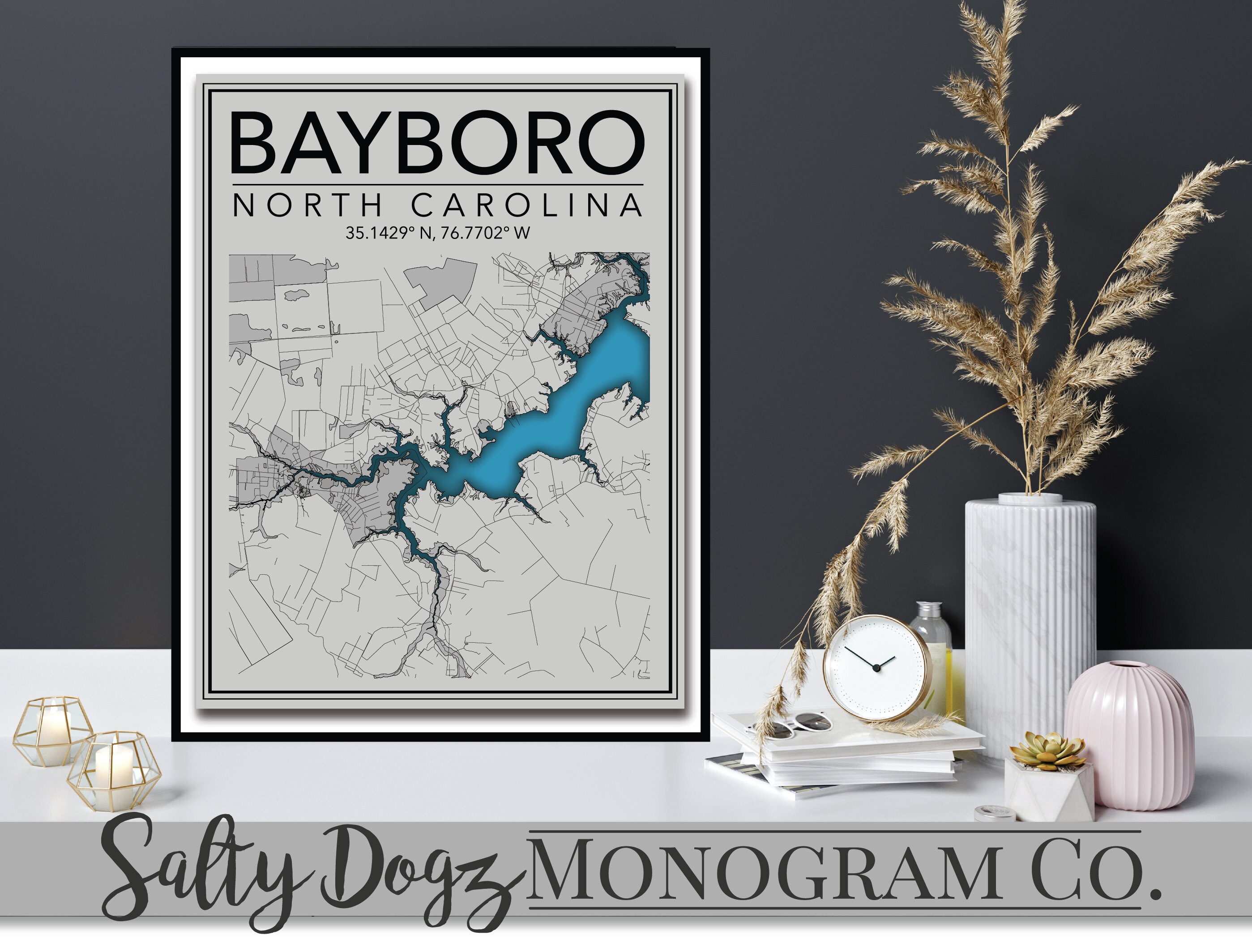 Wall Art Map Print Bayboro North Carolina - Etsy