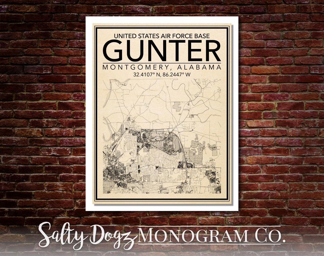 Wall Art Map Print of United States Air Force Base Gunter, Alabama! - Etsy