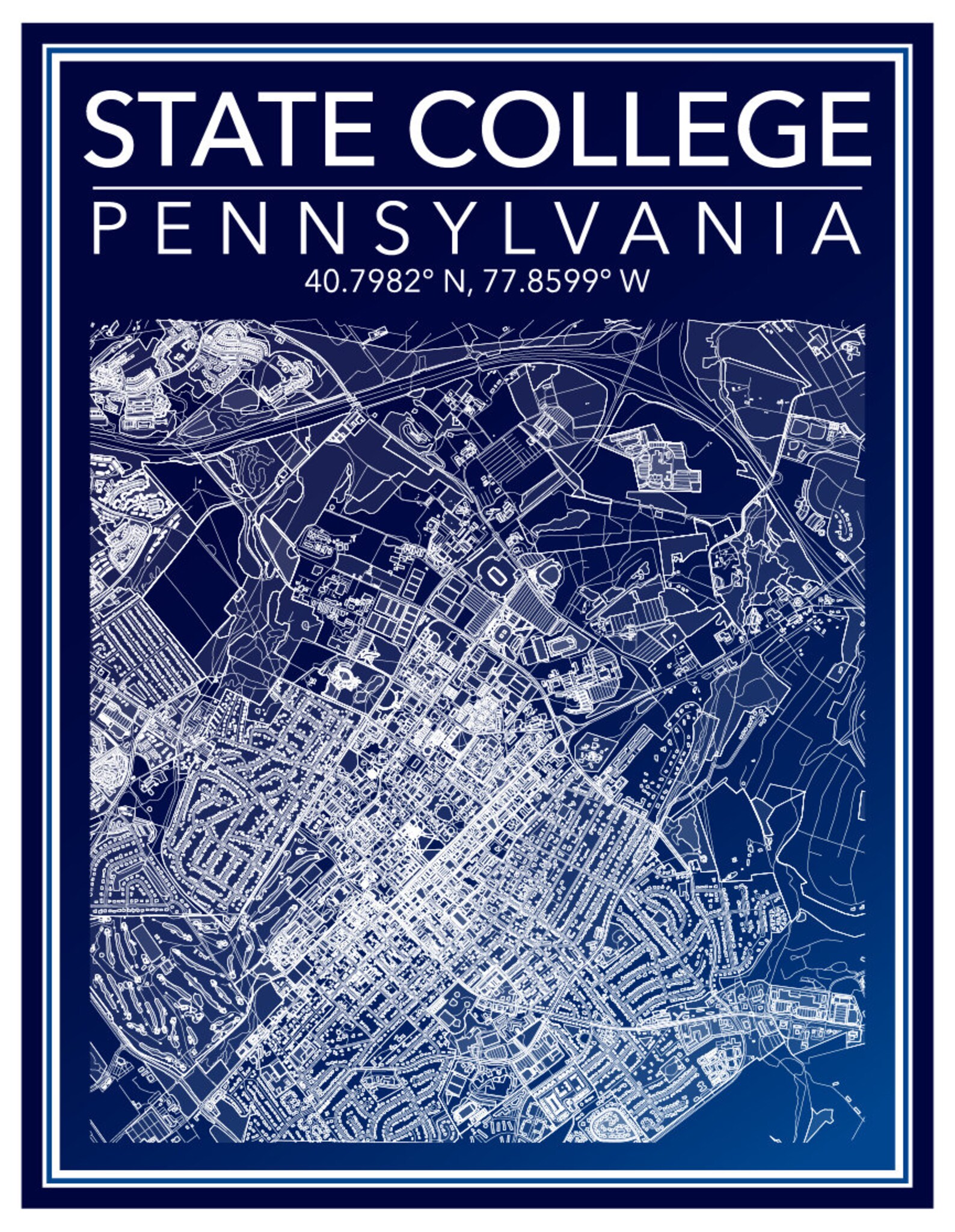 Wall Art Map State College Pennsylvania - Etsy