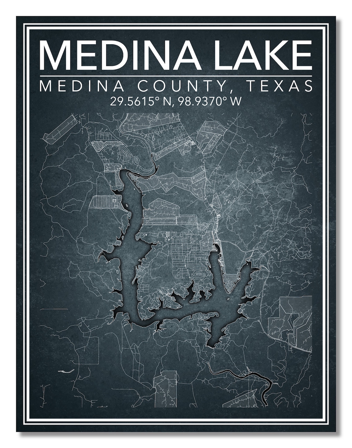Wall Art Map Print of Medina Lake Lakehills Bandera County - Etsy