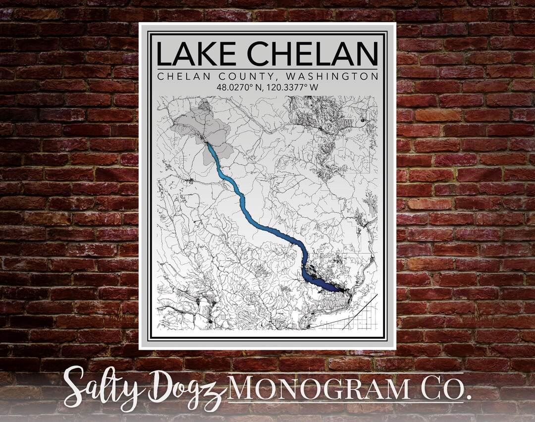 Wall Art Map Print of Lake Chelan, Washington!!! - Etsy