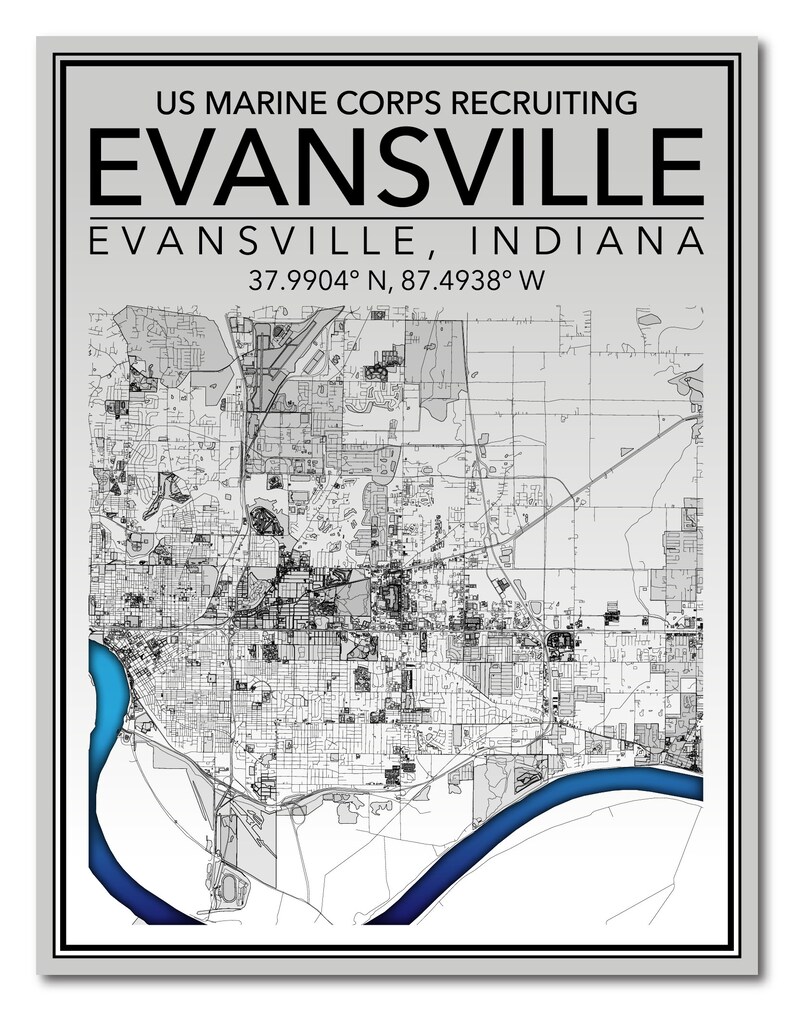 Wall Art Map of United States Marine Recruiting Evansville | Etsy