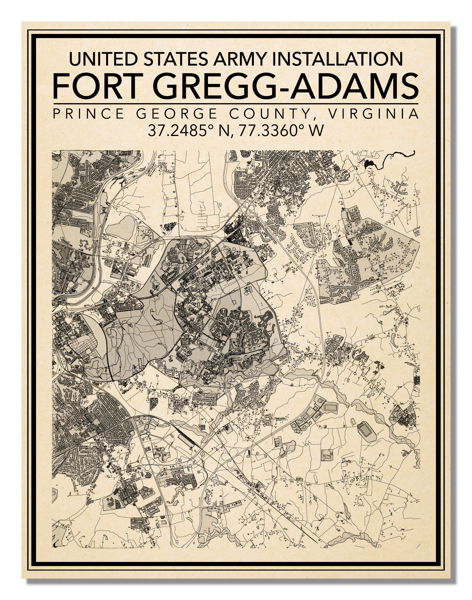 Wall Art Map Print of United States Army Installation Fort Greg-adams ...