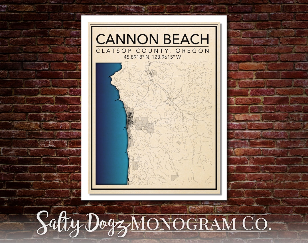Wall Art Map Print of Cannon Beach, Clatsop County, Oregon, United ...