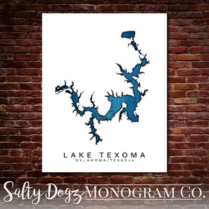 Wall Art Map Print of Lake Texoma, Texas, Oklahoma! - Etsy