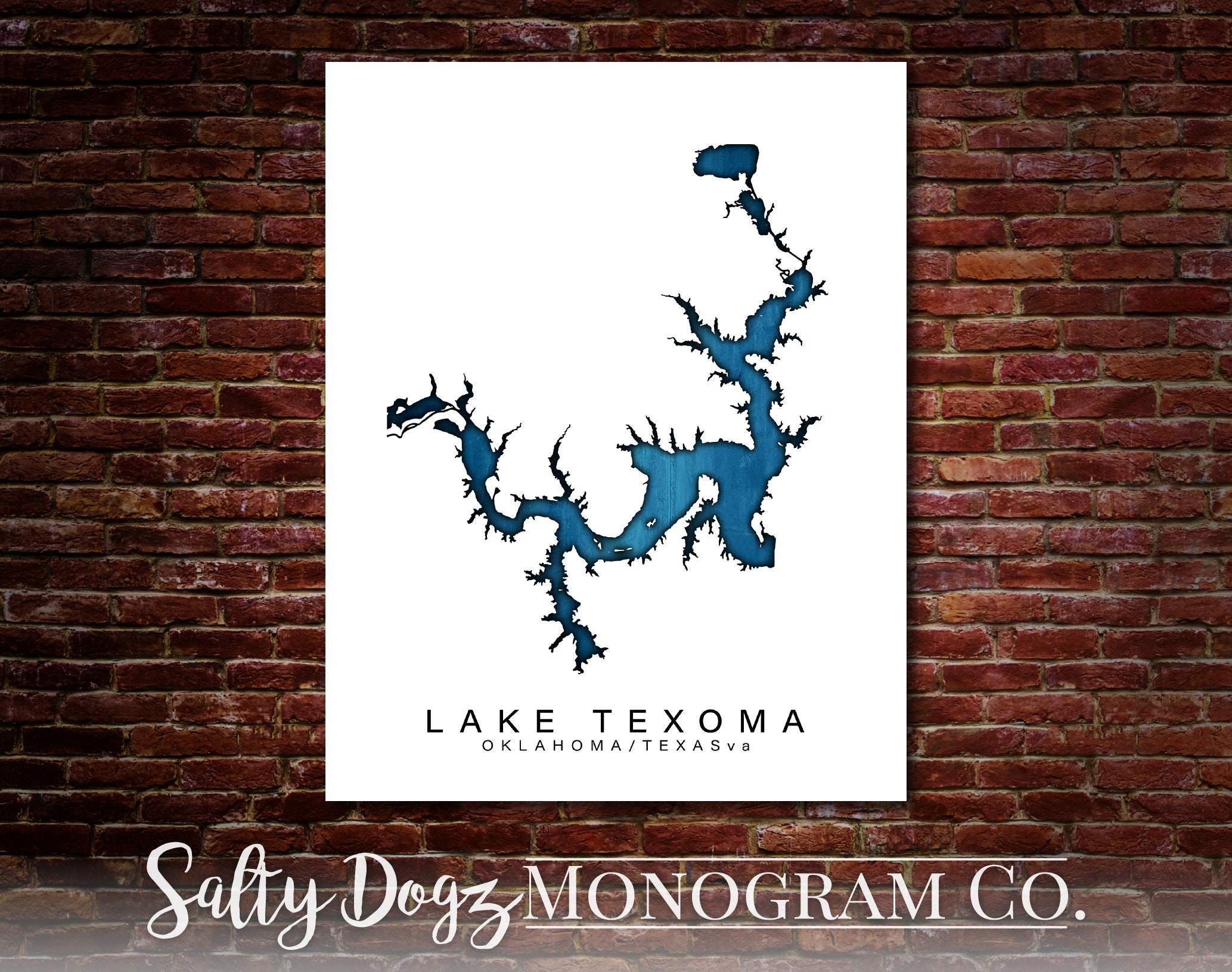Wall Art Map Print of Lake Texoma Texas Oklahoma | Etsy