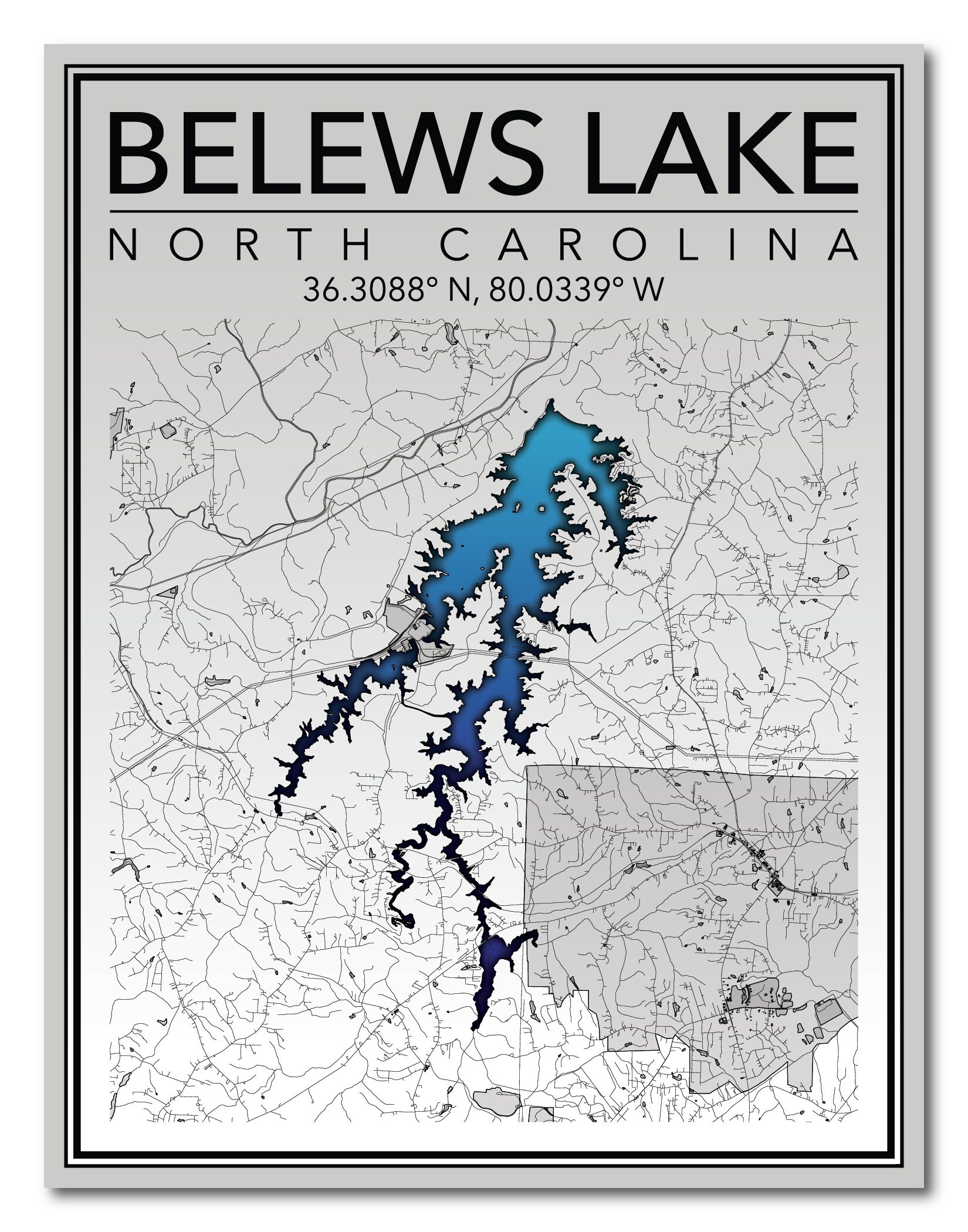 Wall Art Map Print of Belews Lake in North Carolina! - Etsy