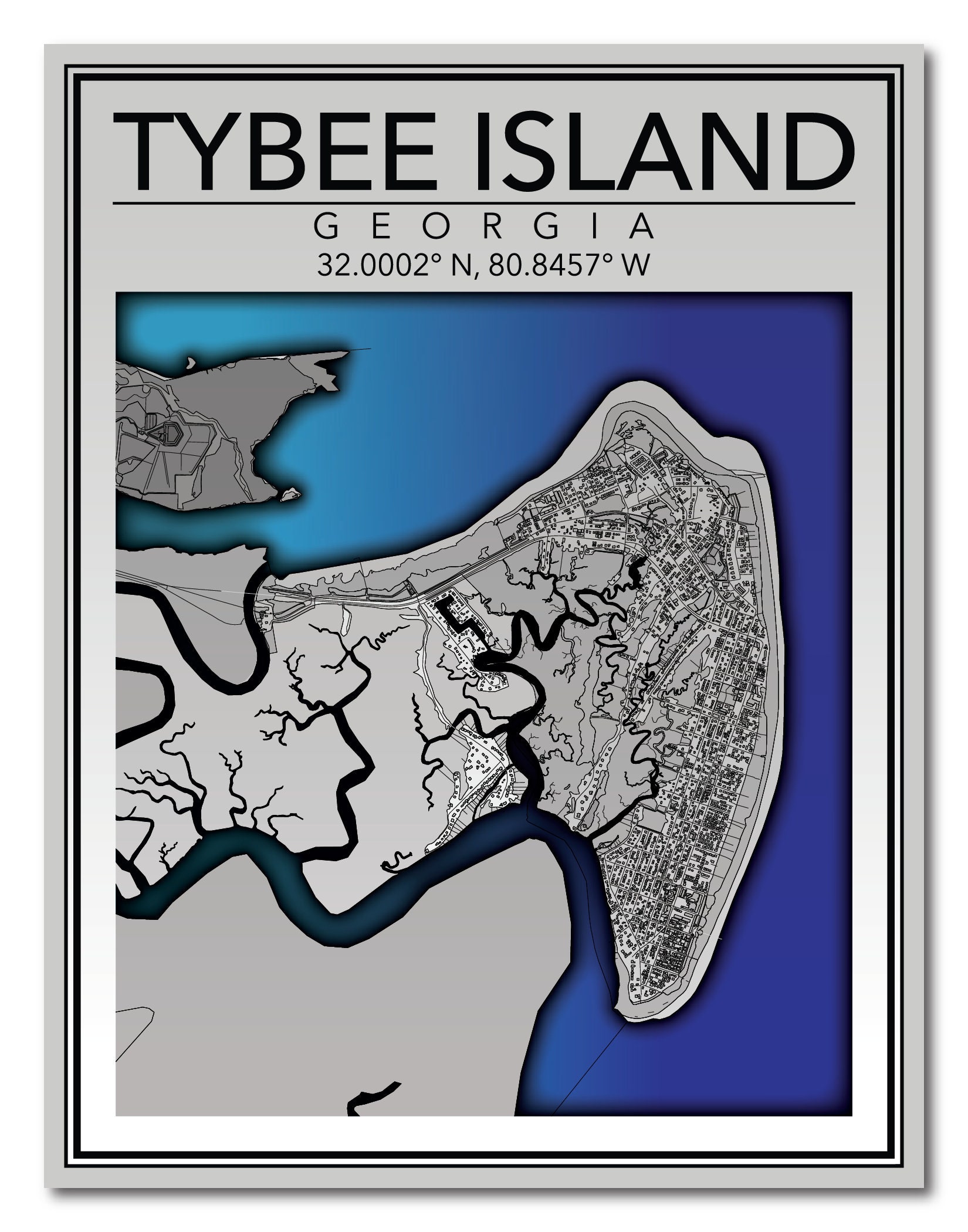 Wall Art Map Print of Tybee Island Georgia - Etsy