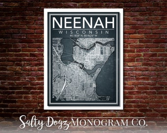 Neenah Map Print, Neenah Map Poster Wall Art, Wi City Map, Wisconsin ...