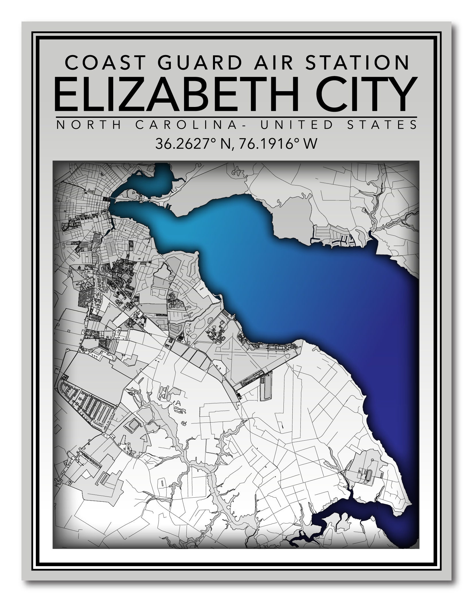 Wall Art Map US Coast Guard Air Station Elizabeth City - Etsy