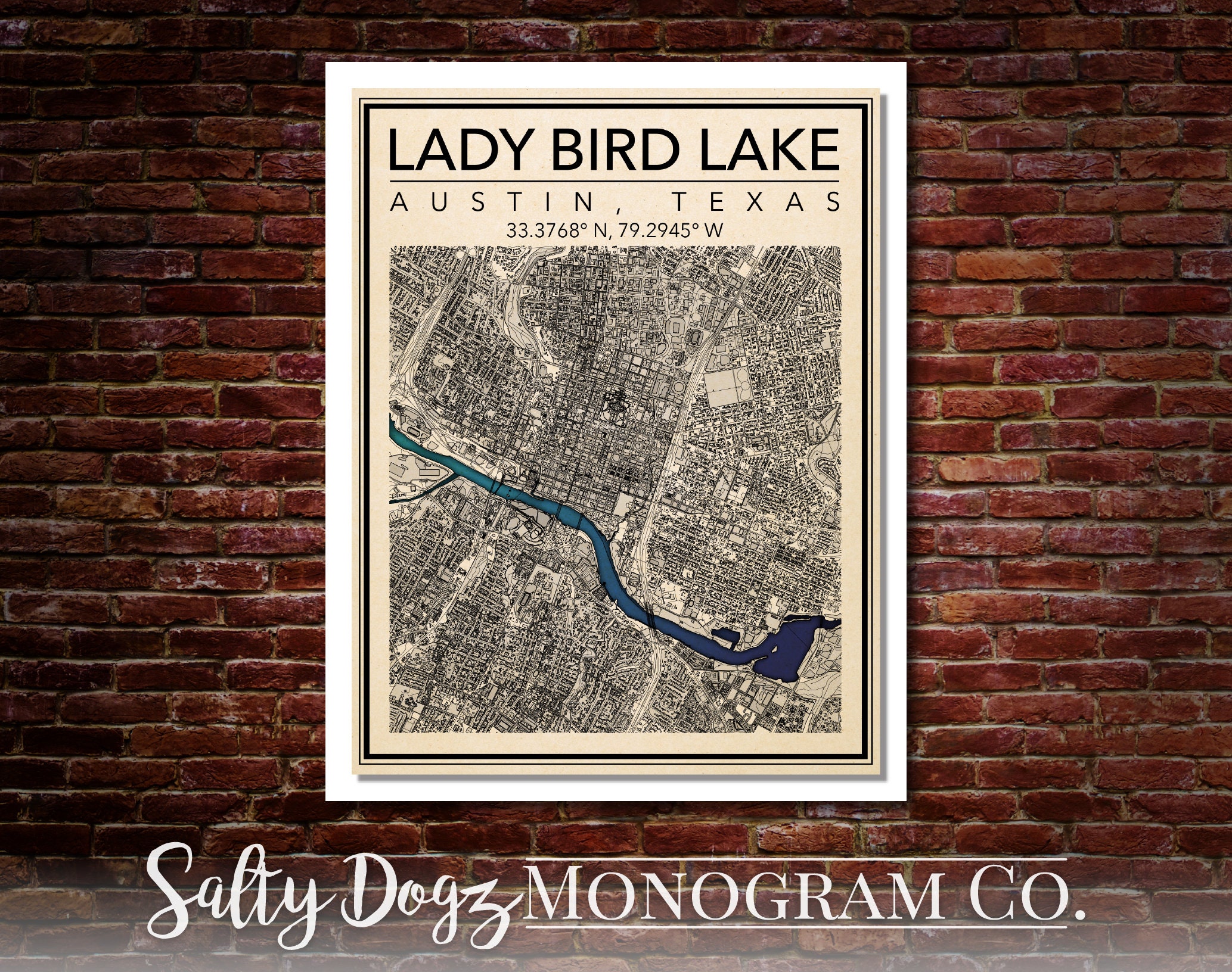 Wall Art Map Print of Lady Bird Lake Austin Texas - Etsy