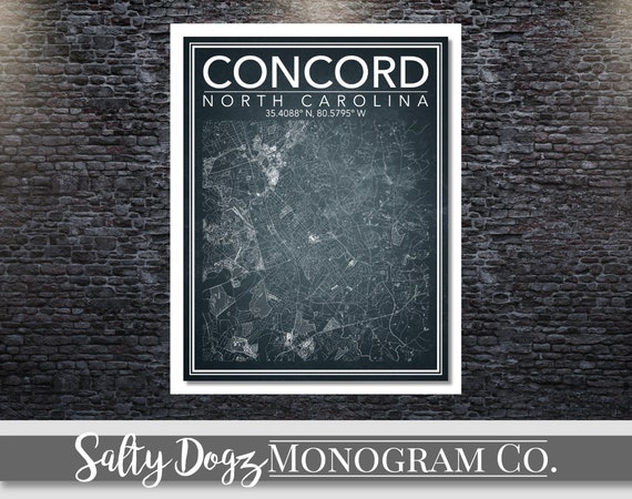 Wall Art Map Print of Concord North Carolina | Etsy