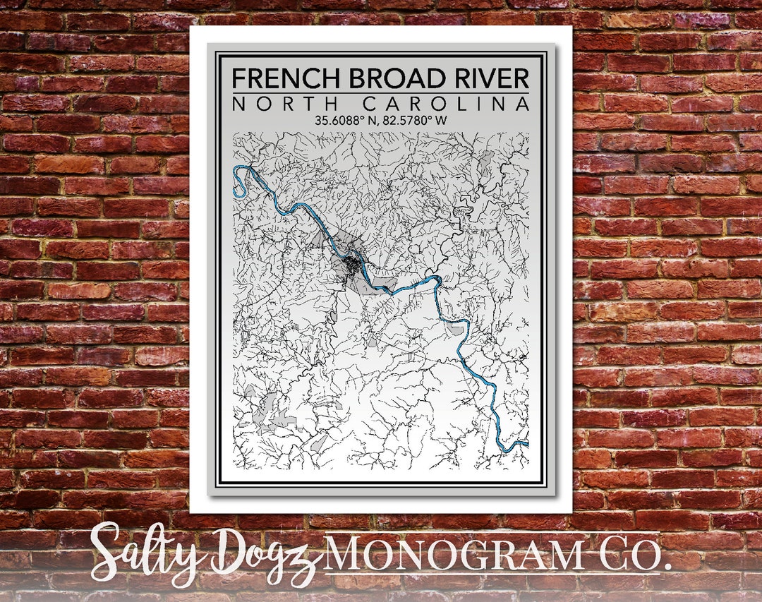Wall Art Map Print of French Broad River, NC!!! - Etsy