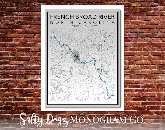 Wall Art Map Print of French Broad River NC - Etsy