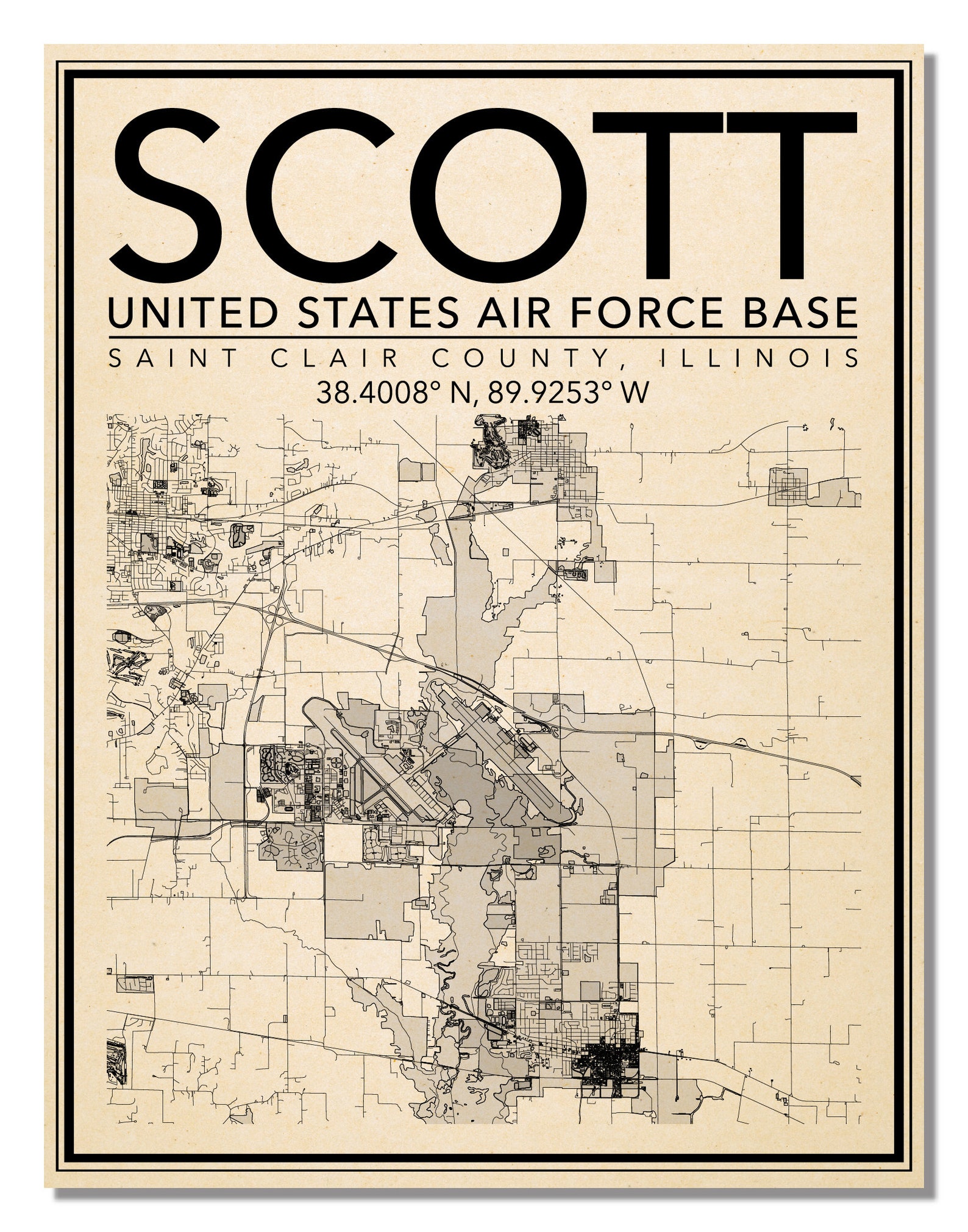 Wall Art Map Print of United States Scott Air Force Base | Etsy