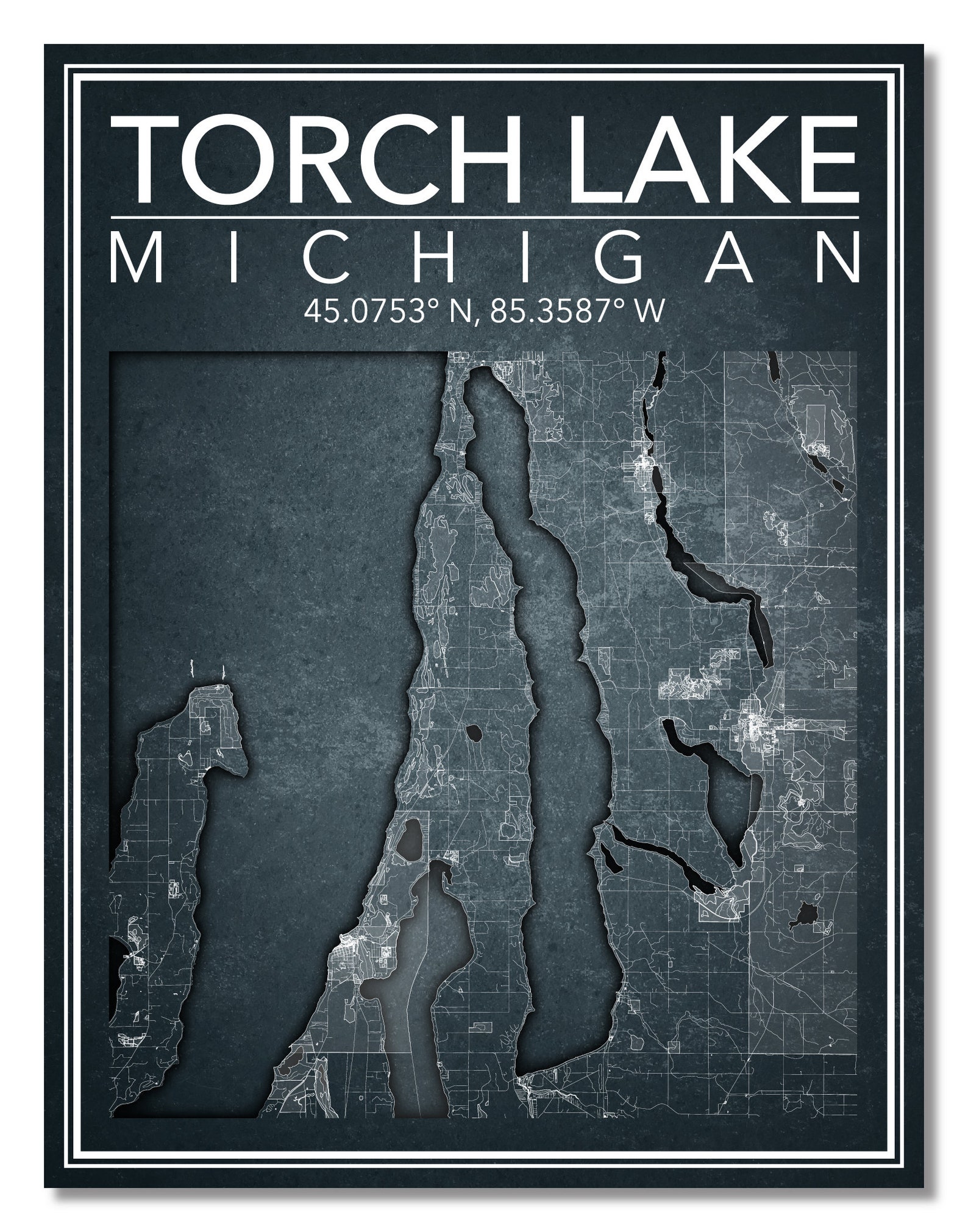 Wall Art Map Print of Torch Lake, Torch Lake Township, Antrim County ...