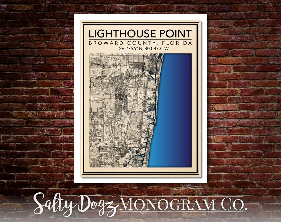 Wall Art Map Print of Lighthouse Point, Broward County, Florida, United ...