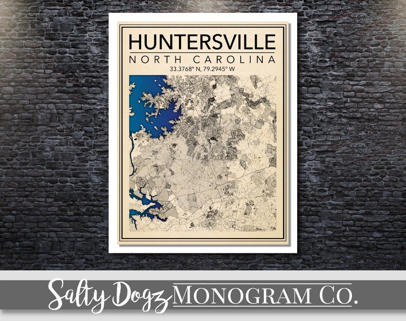 Wall Art Map Print of Huntersville North Carolina - Etsy