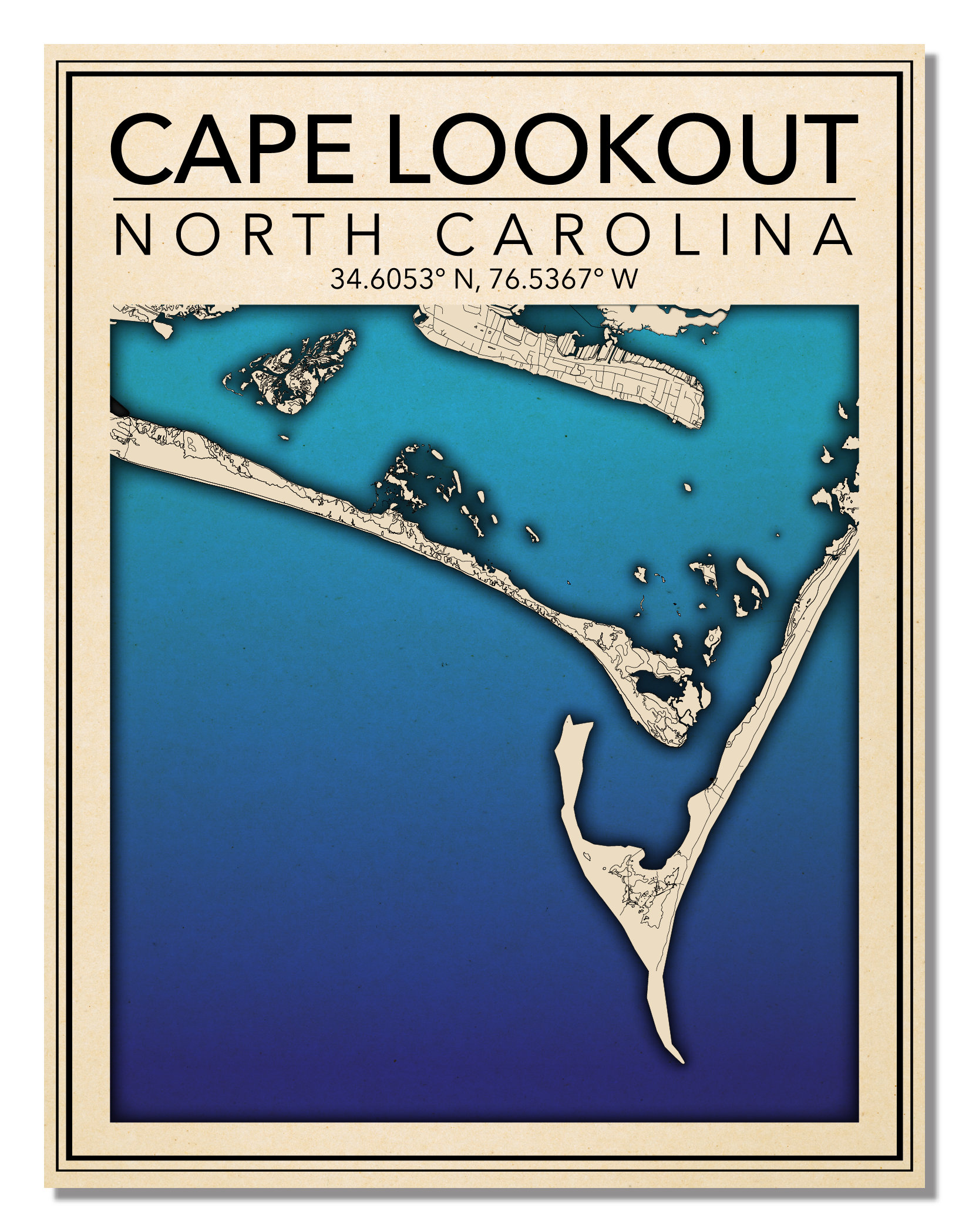 Wall Art Map Print Cape Lookout, North Carolina! - Etsy