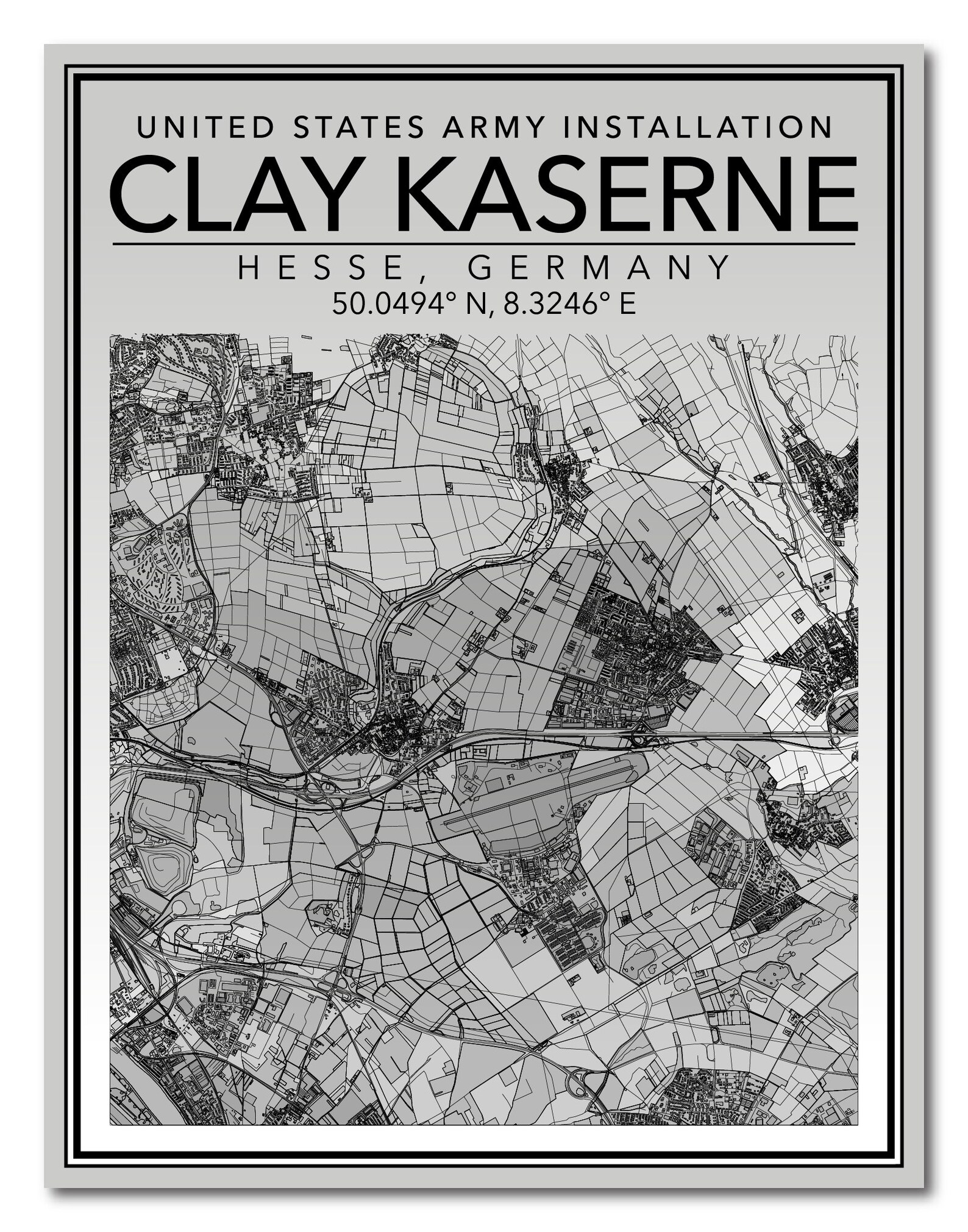 Wall Art Map Print of US Army Installation Clay Kaserne | Etsy