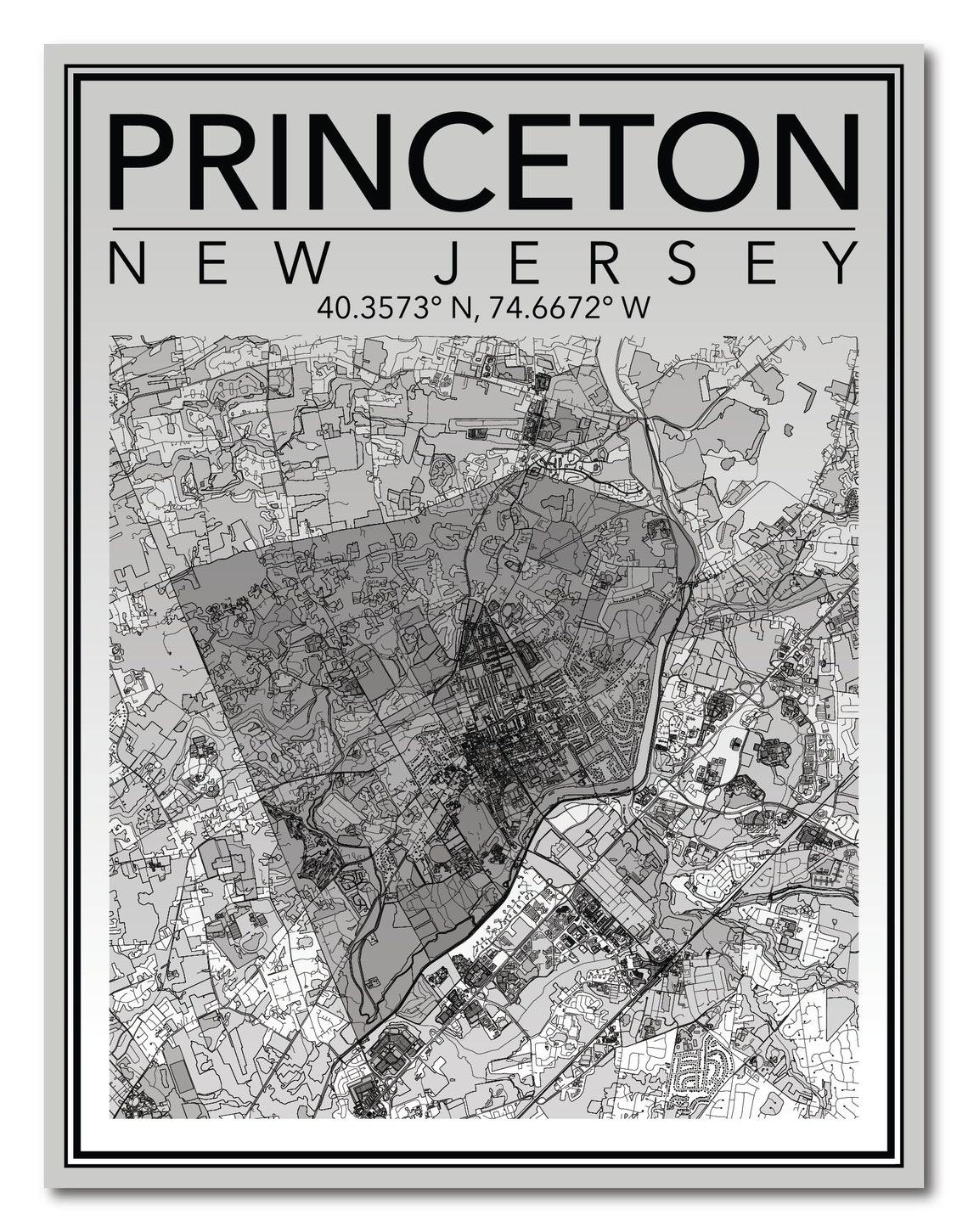 Wall Art Map Print of Princeton New Jersey | Etsy