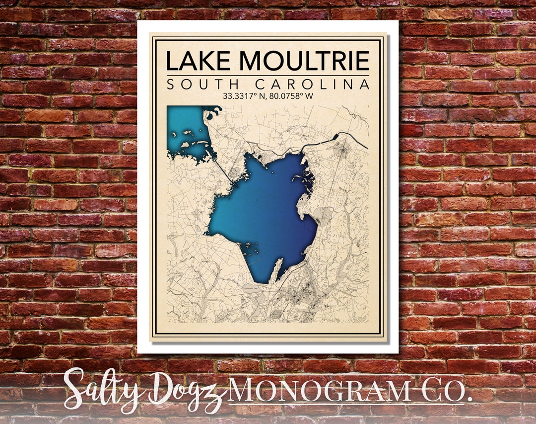 Wall Art Map Print of Lake Moultrie, South Carolina! - Etsy
