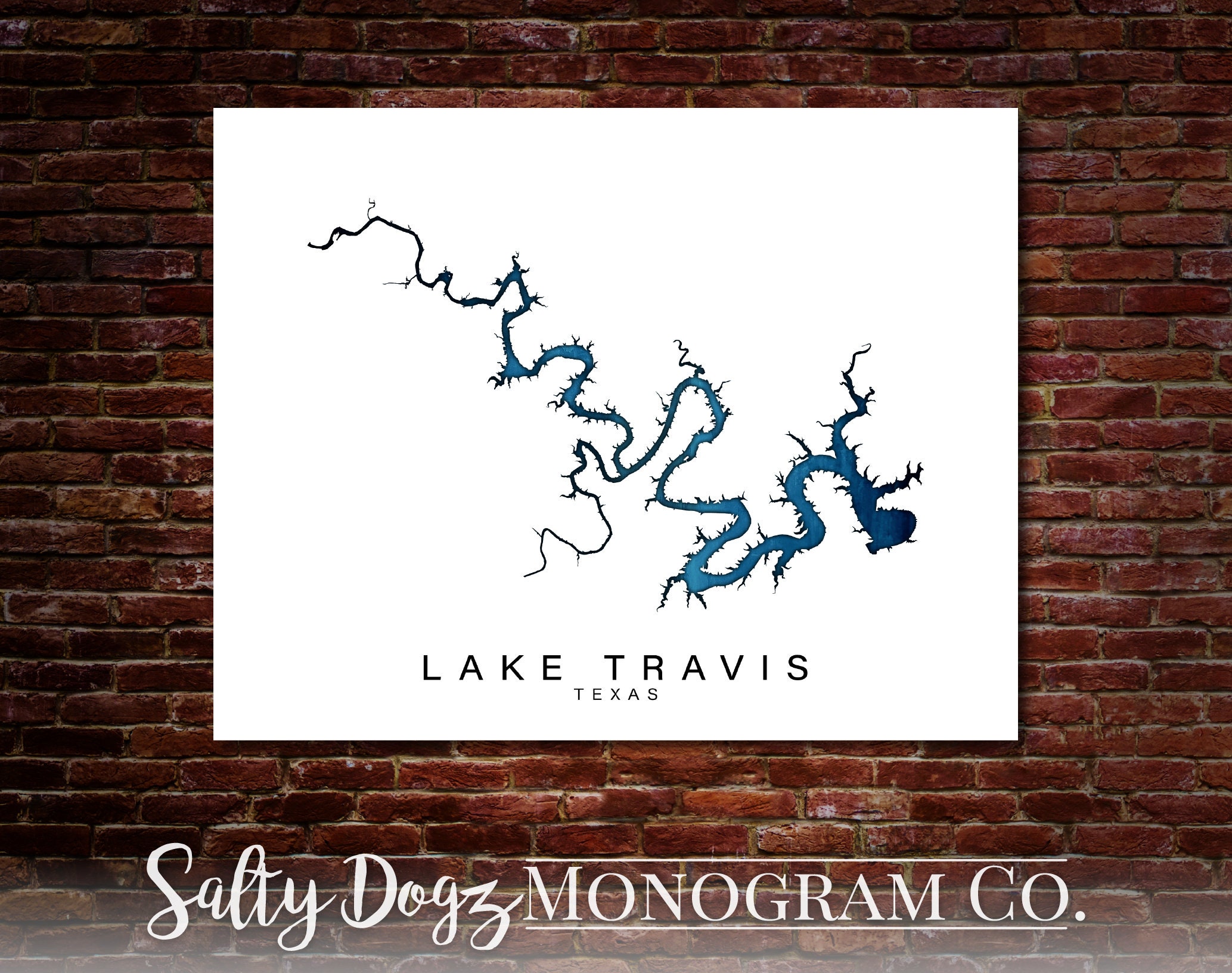Wall Art Map Print of Lake Travis, Marble Falls, Burnet County, Texas ...