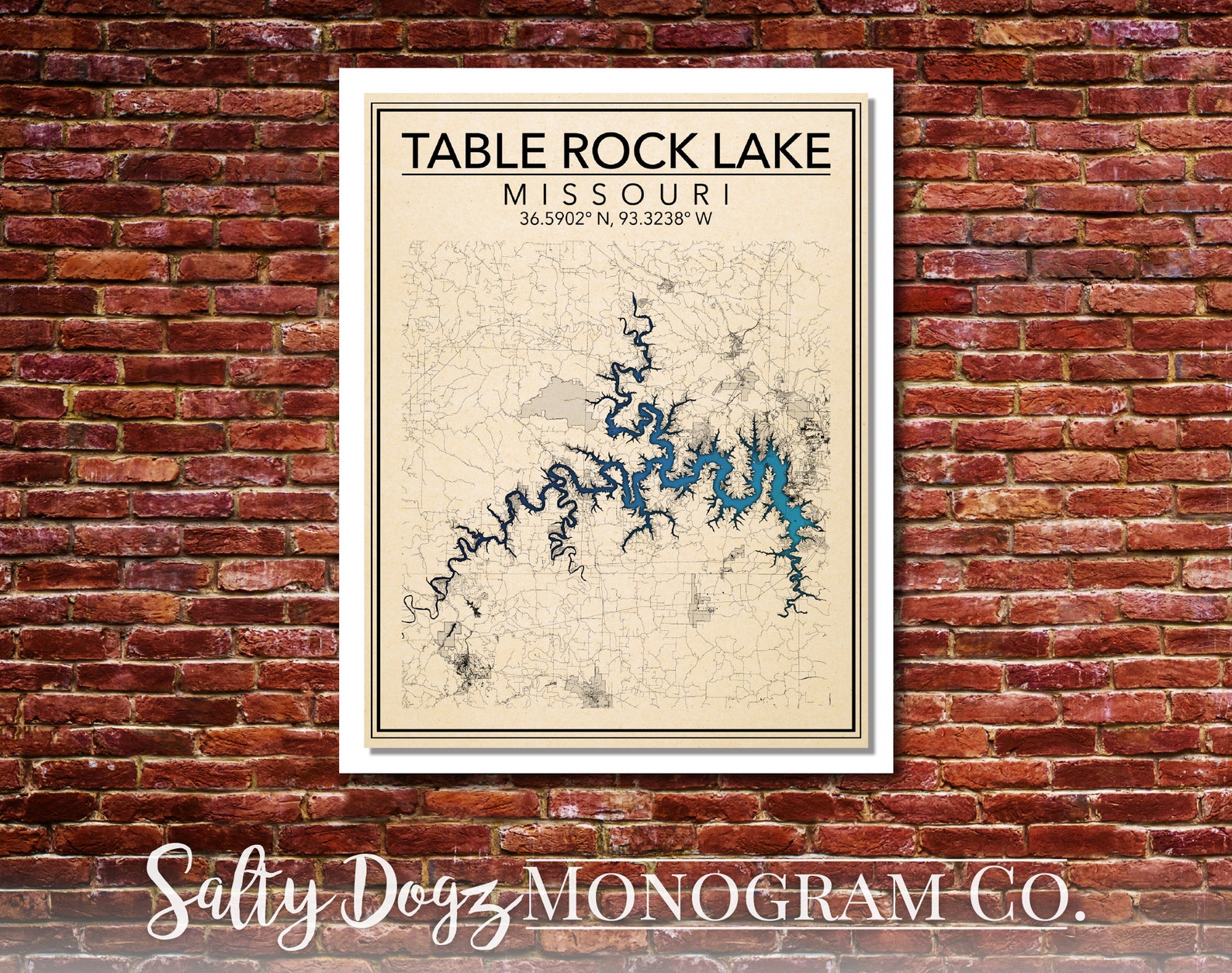 Wall Art Map Print of Table Rock Lake Missouri | Etsy