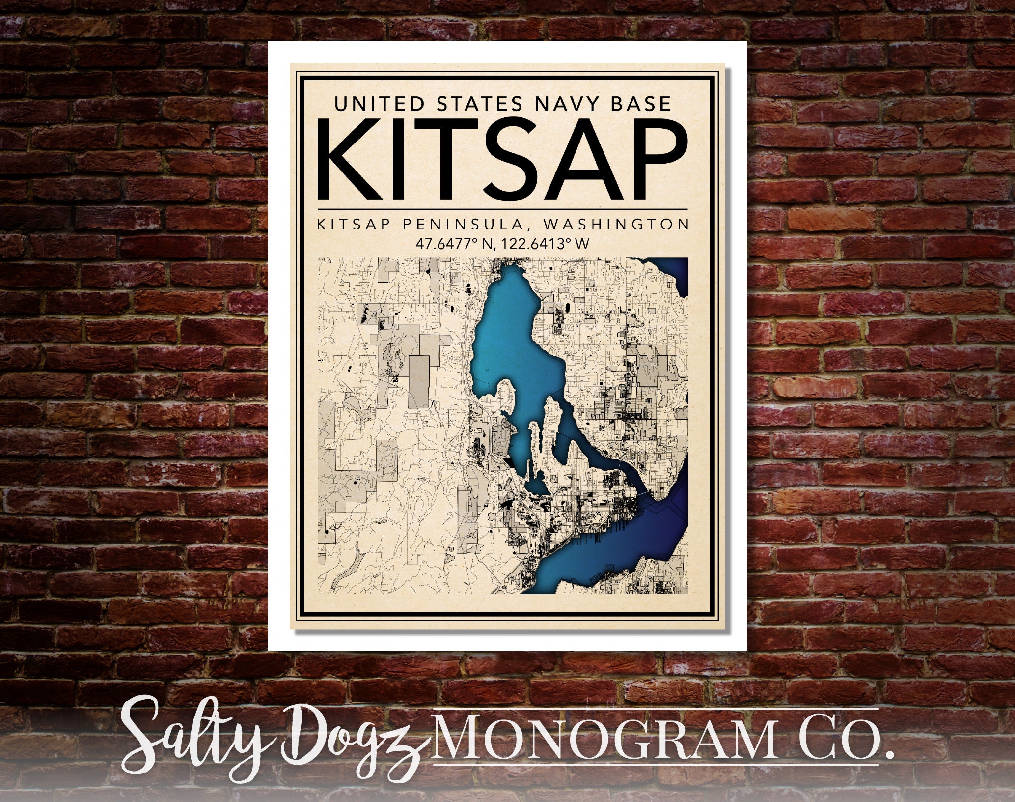 Wall Art Map Print of United States Navy Base Fort Kitsap - Etsy