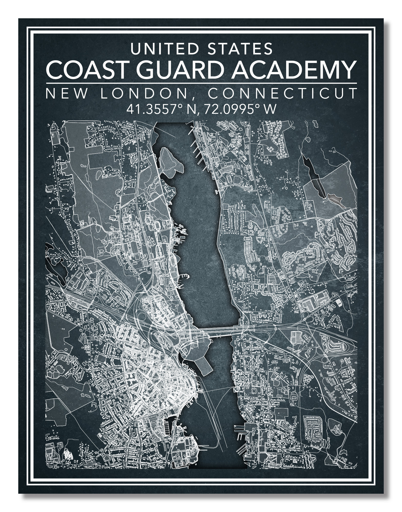 Wall Art Map Print of US Coast Guard Academy, New London, Connecticut ...