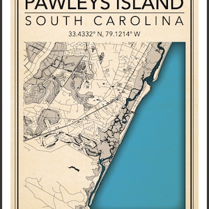 Wall Art Map Print Pawleys Island, South Carolina!! - Etsy
