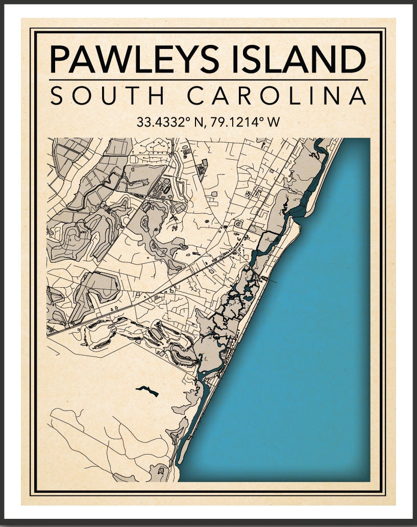 Wall Art Map Print Pawleys Island, South Carolina!! - Etsy