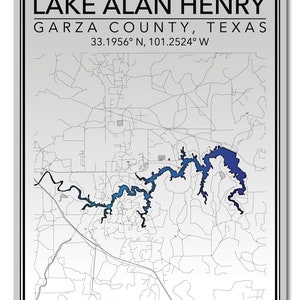 Wall Art Map Print of Lake Alan Henry, Garza County, Texas, United ...