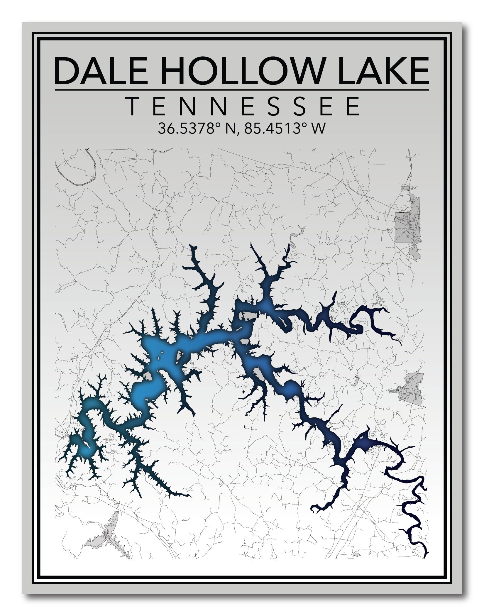Wall Art Map Print of Dale Hollow Lake, Tennessee! - Etsy