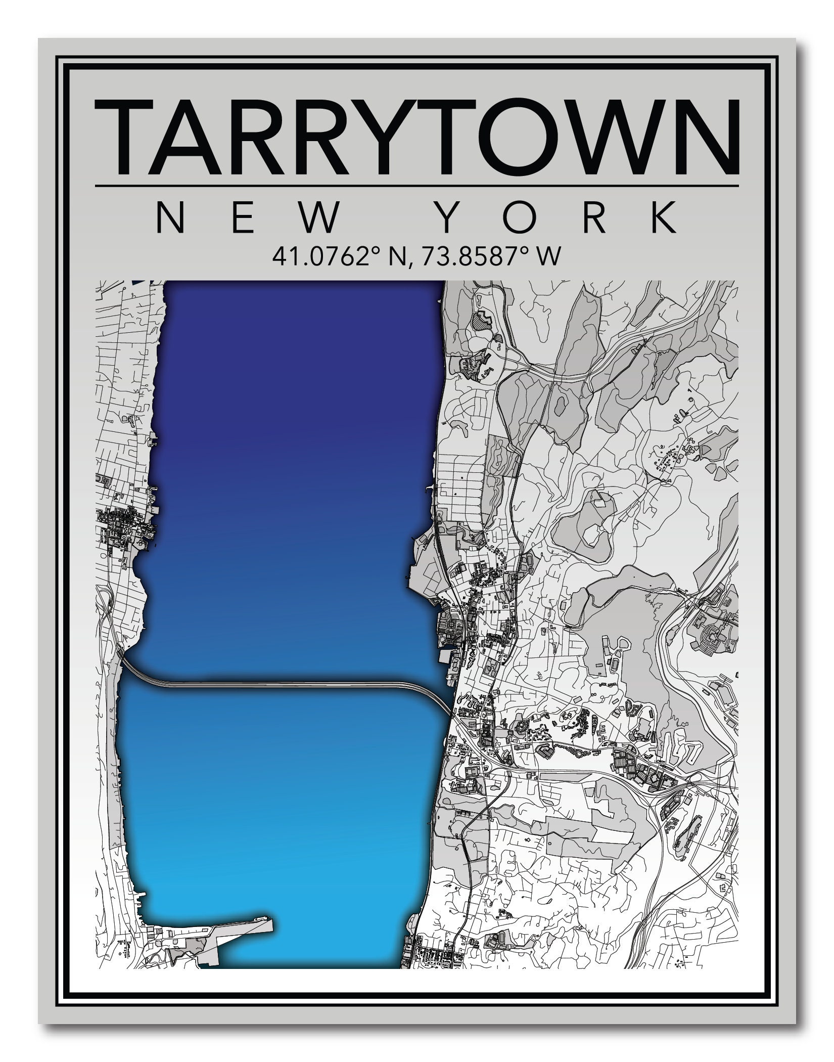 Wall Art Map Print of Tarrytown New York - Etsy