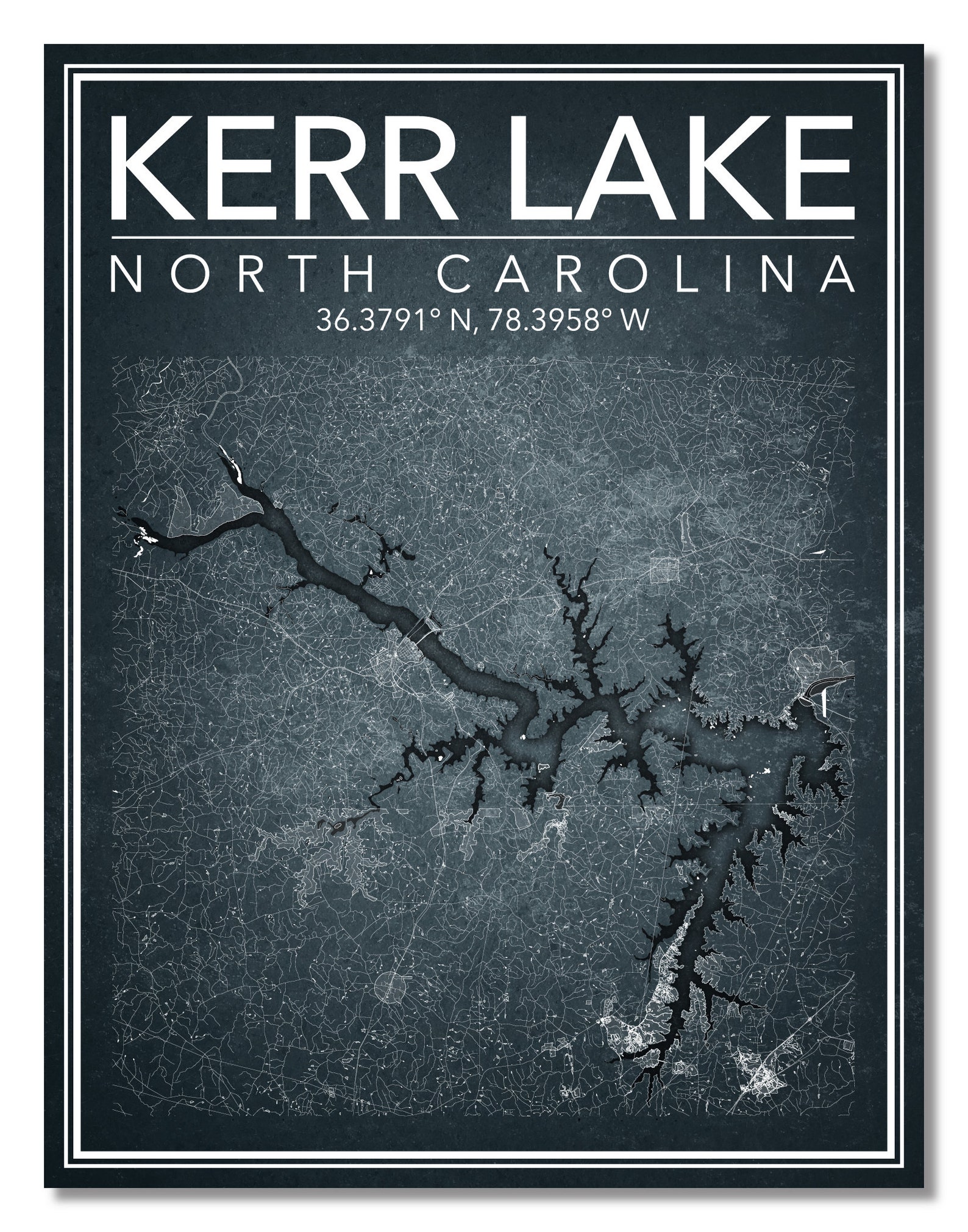 Wall Art Map Print of Kerr Lake North Carolina - Etsy