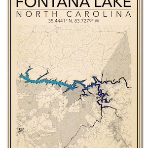 Wall Art Map Print of Lake Fontana, North Carolina!!! - Etsy
